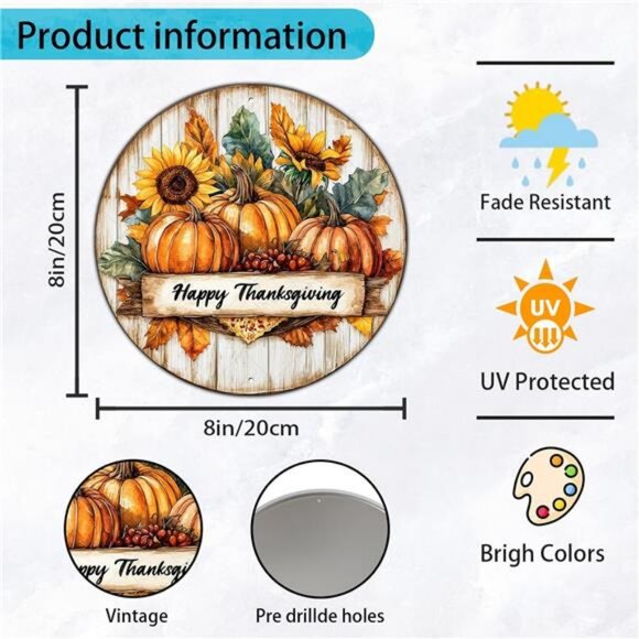 Holiday | Rustic Round Happy Thanksgiving Sign Pumpkins Wreath Metal ...